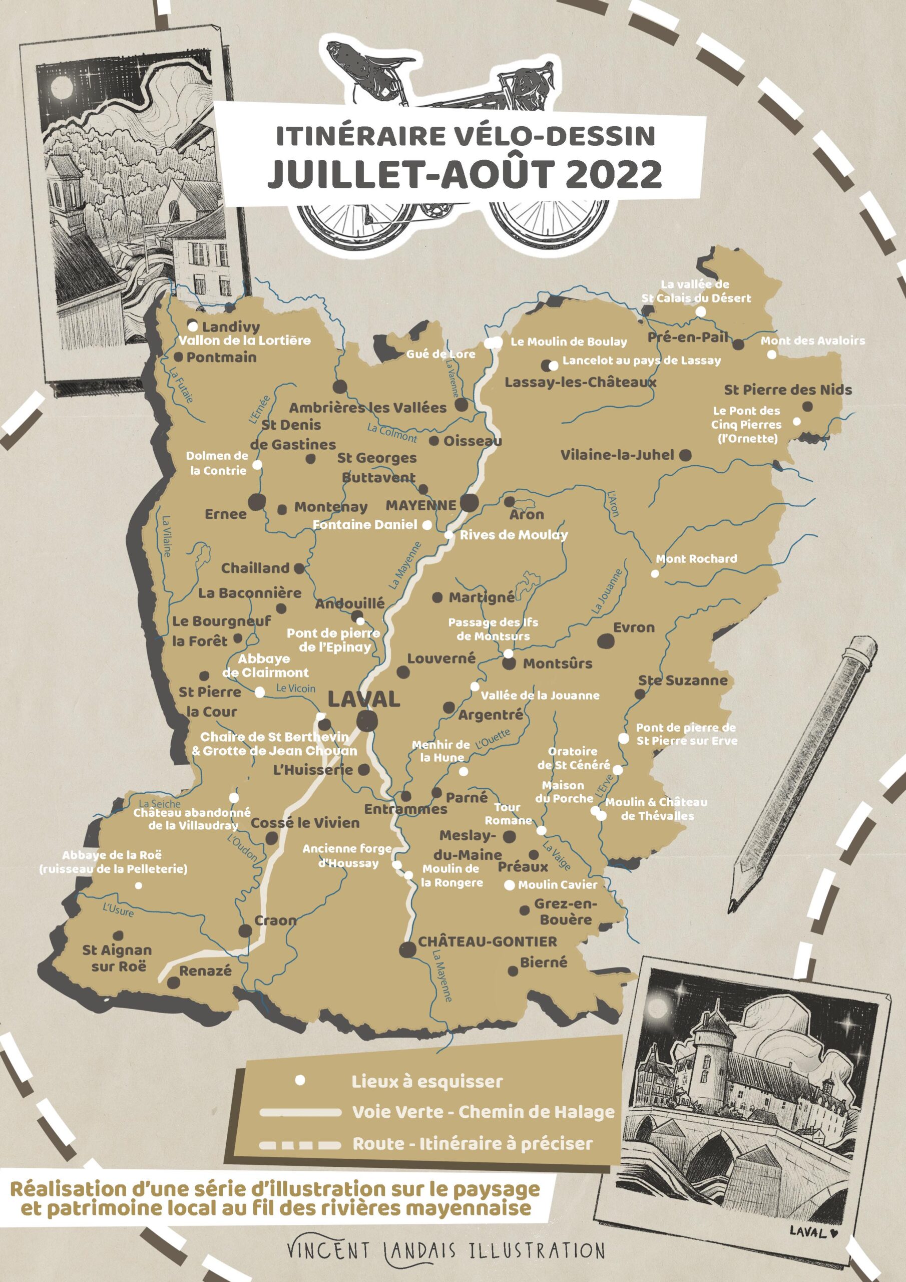 Vélo-Dessin en Mayenne - Vincent LANDAIS Illustration